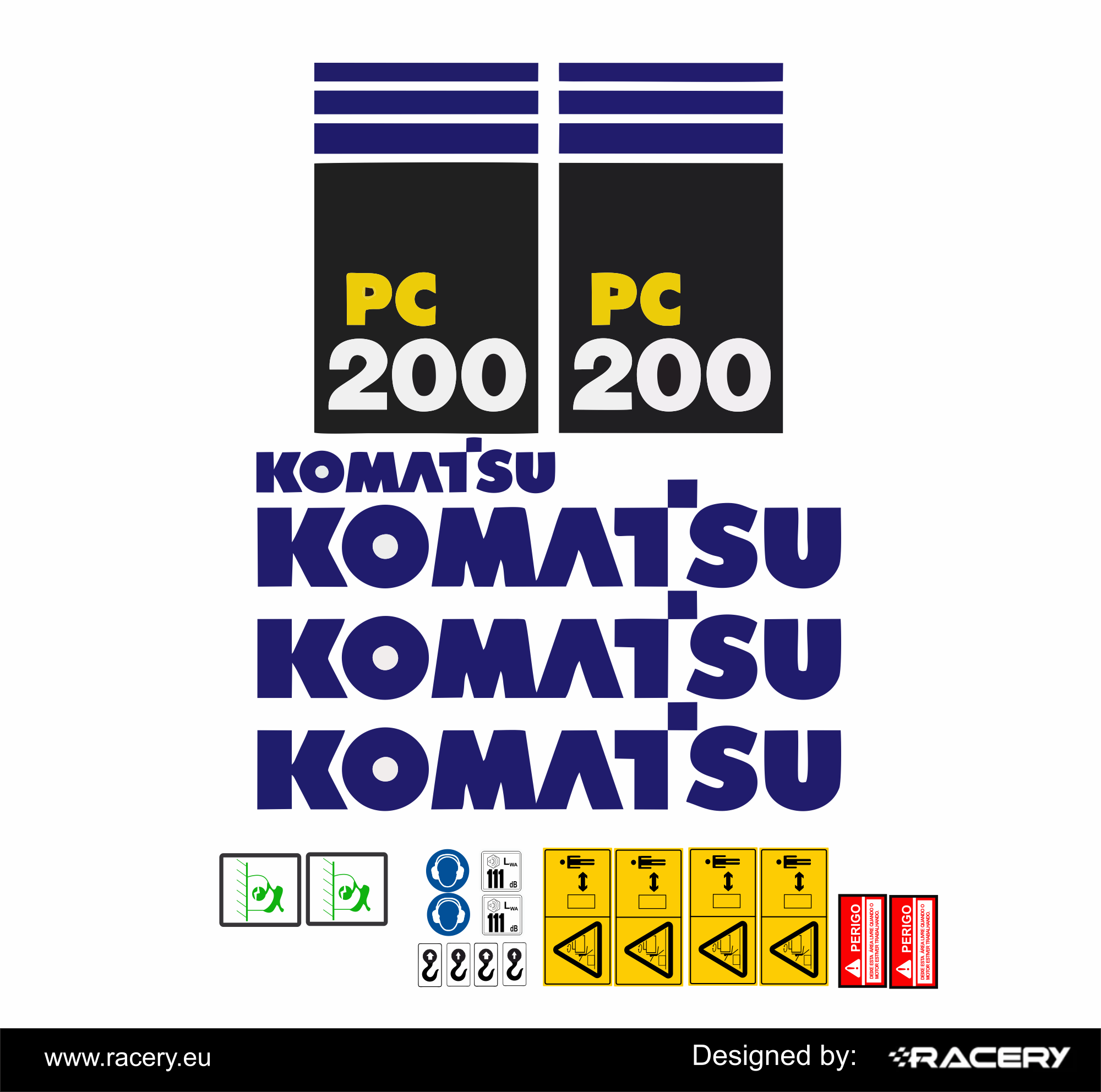Naklejka na KOMATSU PC 200 decals kit odporna uv - RACERY.EU